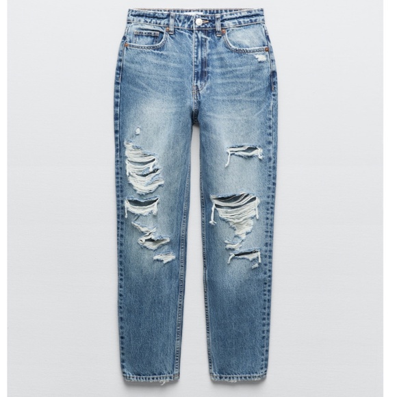 Zara | Pants & Jumpsuits | Zara Ripped High Rise Trf Mom Jeans | Poshmark